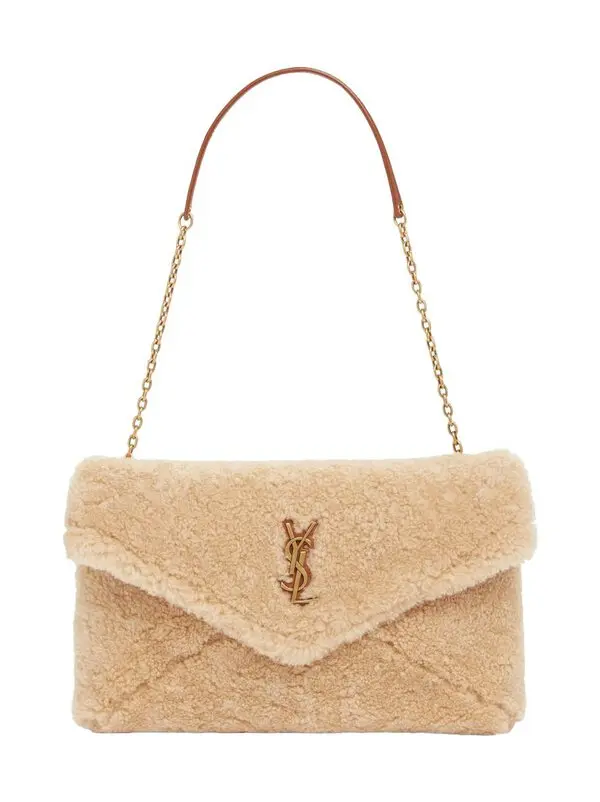 Saint Laurent Cassandre Genuine Shearling Shoulder Bag - Naturel/brick