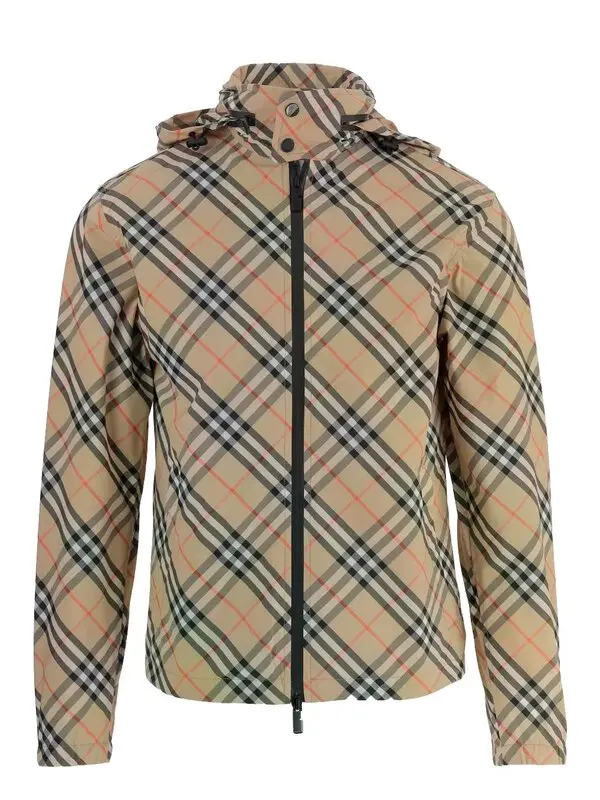 Burberry Checked Hooded Jacket - Neutrals
