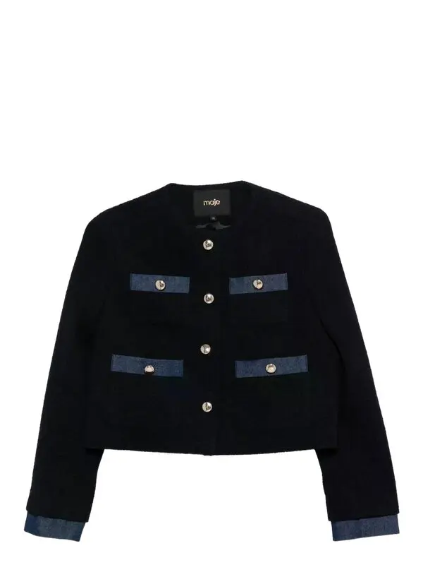 Maje Button-embellished Tweed Jacket - Blue