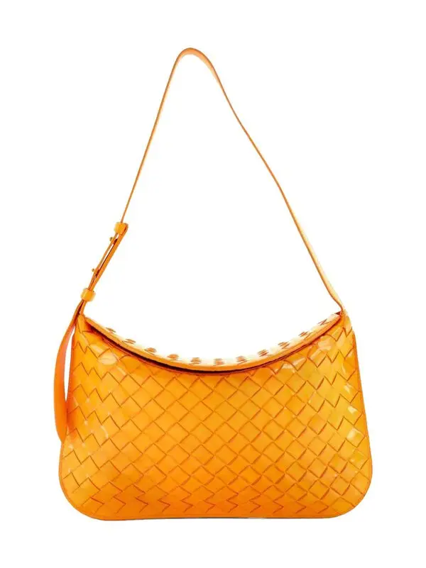 Bottega Veneta Cradle Fold Over Intrecciato Leather Shoulder Bag - Orange