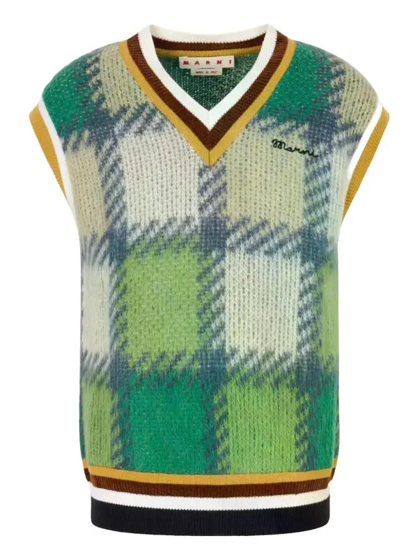 Marni Checked V-neck Vest - Green