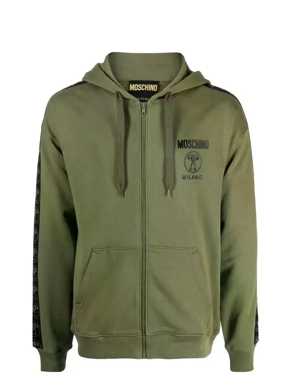 Moschino Logo-print Zip-up Organic Cotton Hoodie - Green