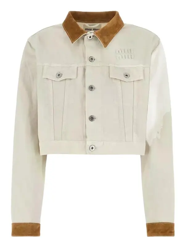 Miu Miu Cropped Denim Jacket - Neutrals