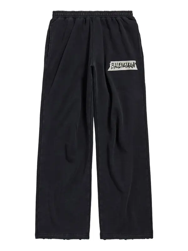 Balenciaga Cotton Masking Tape Logo Sweatpants - Black