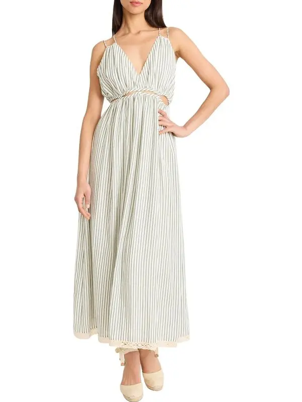 THE GOOD JOURNEY Cutout Stripe Midi Dress - Green/white