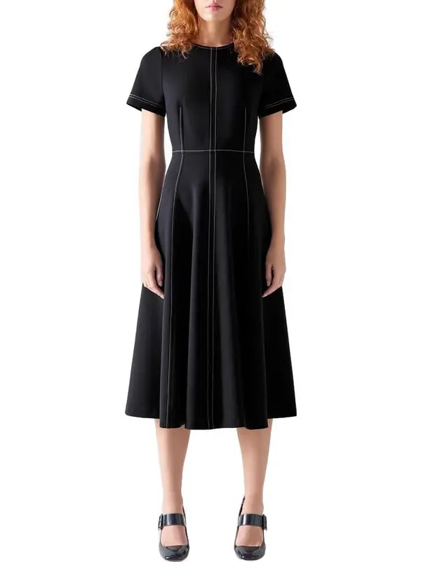 LK BENNETT Eugine Topstitch Midi Dress - Navy