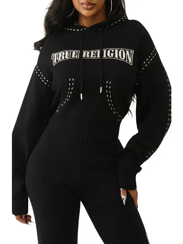 True Religion Logo Graphic Sweater Hoodie - Jet Black