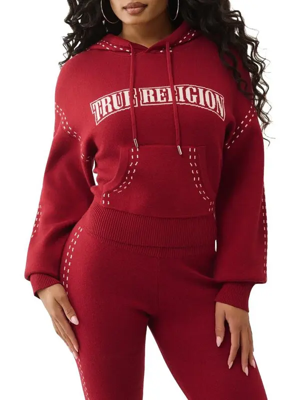 True Religion Logo Graphic Sweater Hoodie - Rhubarb Red