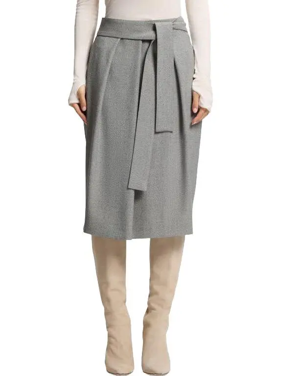 BOSS Tie Waist Midi Skirt - Silver Grey Sharkskin