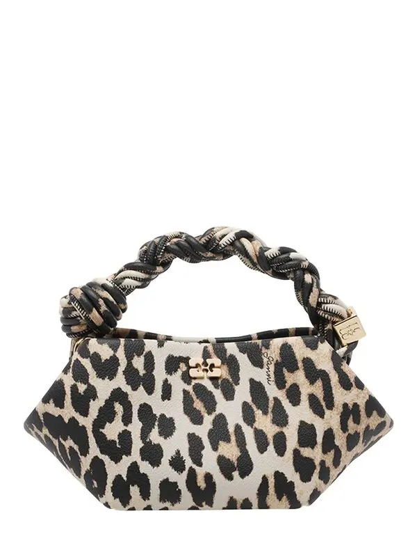 GANNI Bou Small Handbag In Recycled Fabric With Animal Print - Brown