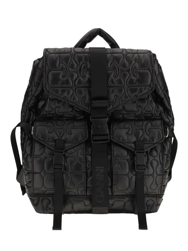 GANNI Quilted Backpack With Logo Detail - Black