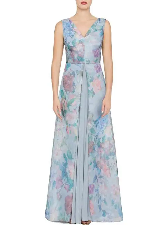 KAY UNGER Merida Floral Print Gown - Spring Mist