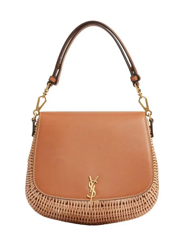 Saint Laurent Voltaire Raffia And Leather Top Handle Bag - Naturel/brick