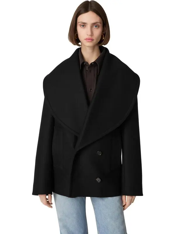 Bottega Veneta Stretch Wool Short Coat - Black