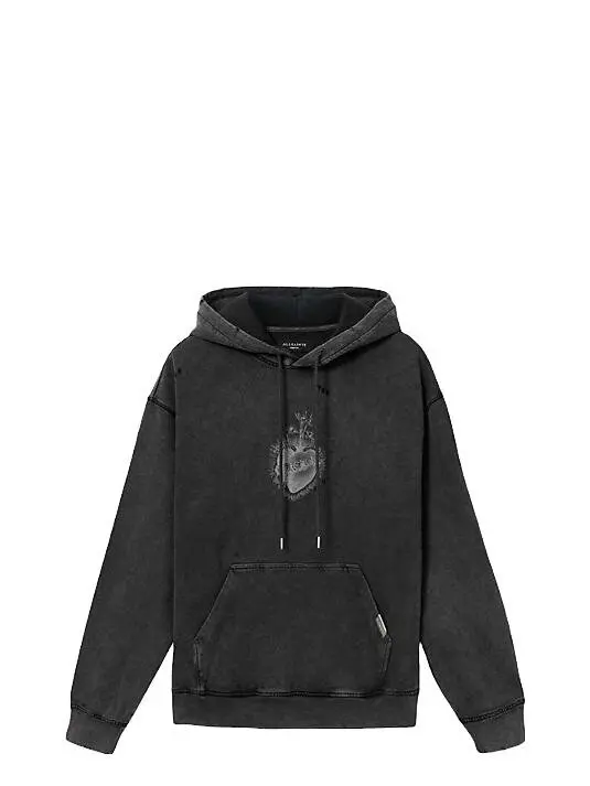 ALLSAINTS Sabbath Branded Cotton-jersey Hoody - Washed Black
