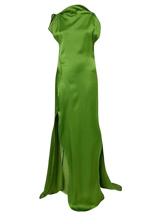 Victoria Beckham Satin Maxi Dress With Split Sides - Algae