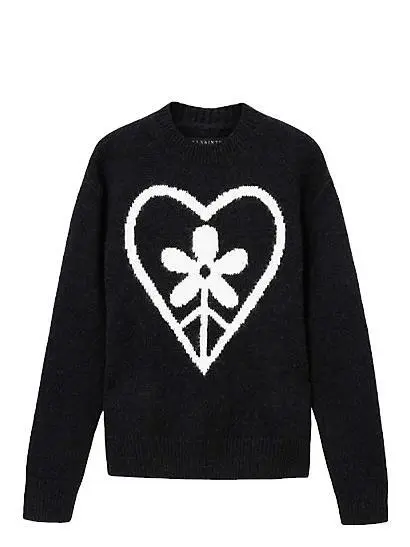 ALLSAINTS Wool And Alpaca-blend Jumper With Heart And Flower Motif - Black
