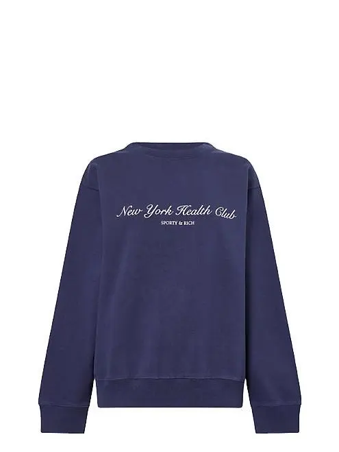 SPORTY & RICH Health Club Oversized Cotton Sweatshirt - Dark Navy