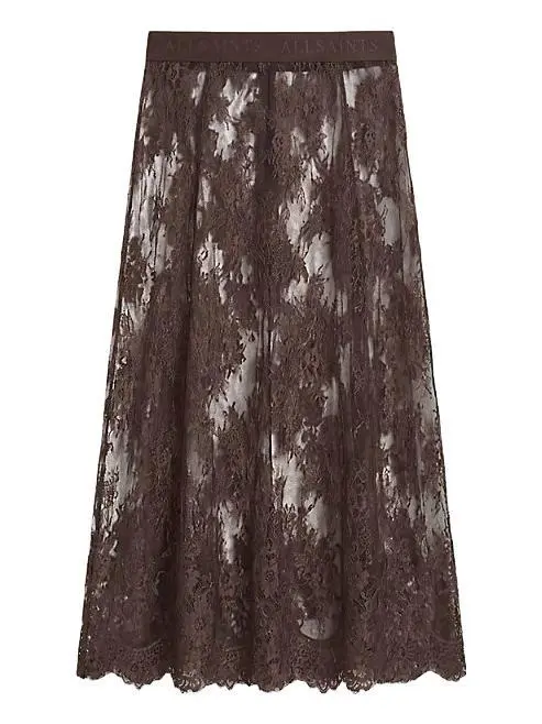 ALLSAINTS Arran High-rise Lace-embroidered Midi Skirt - Bitter Brown