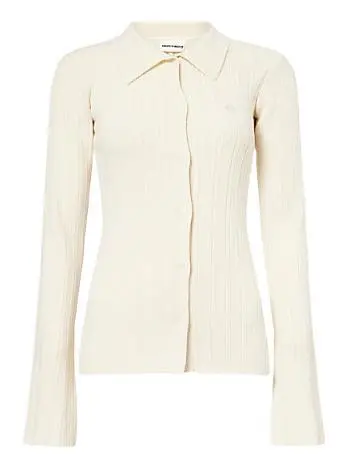 THE COUTURE CLUB Logo-embroidered Stretch-rib Knitted Top - Offwhite