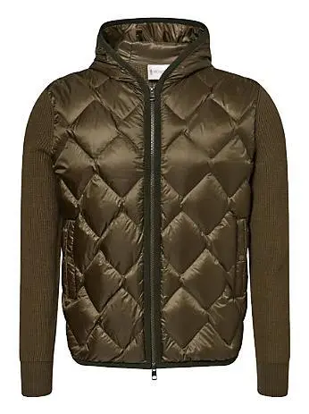 Moncler Contrast-knit Hooded Shell-down Cardigan - Medium Green