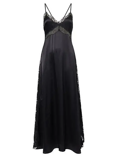 REFORMATION Ericka Lace-trim Silk Maxi Dress - Black