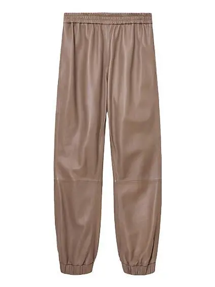 ALLSAINTS Jen Lea Tapered-leg Leather Jogging Bottoms - Mocha Brown