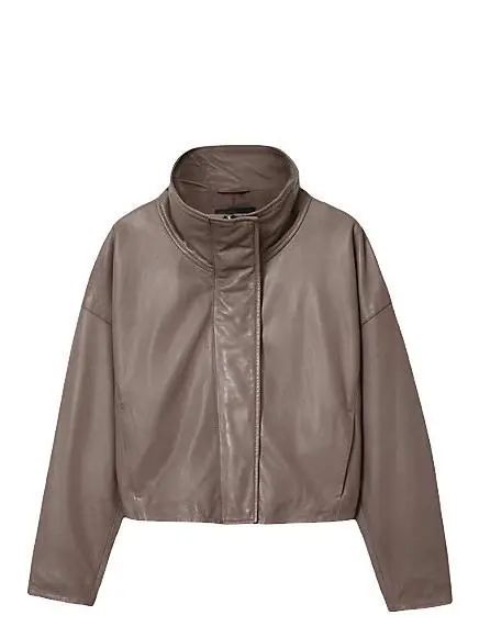 ALLSAINTS Ryder Funnel-neck Leather Jacket - Mocha Brown