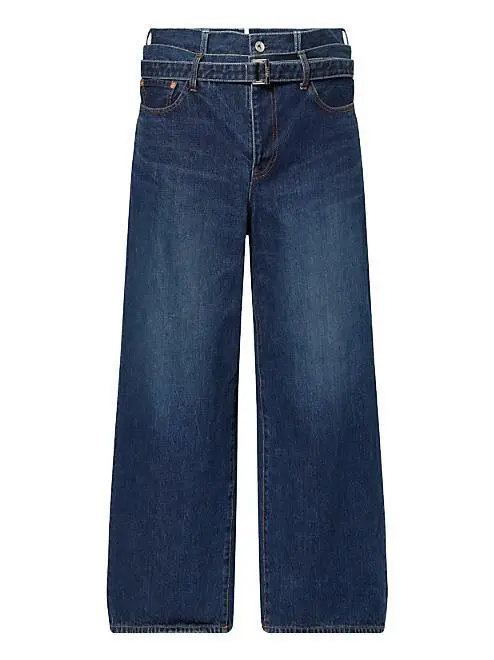 Sacai Belted Wide-leg Denim Trousers - Blue