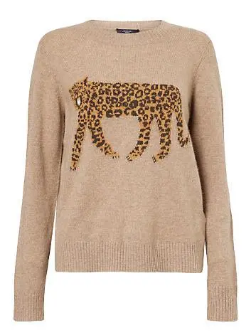 Max Mara Cashmere Jumper With Leopard Motif - Turtledove Leopardo