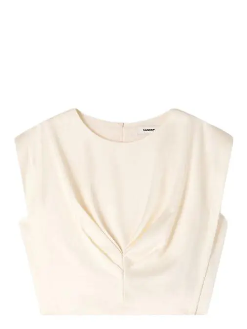 Sandro Pleated Round-neck Satin Crop Top - Ecru