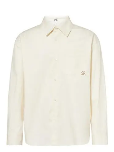 Loewe Anagram Curved-hem Cotton-poplin Shirt - Ecru