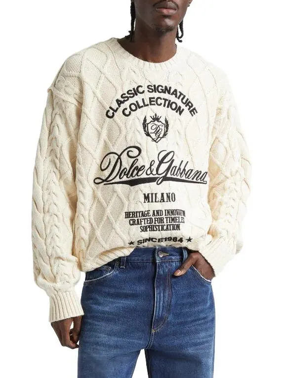 Dolce & Gabbana Embroidered Cable Stitch Sweater - Beige