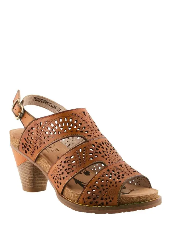 SPRING STEP SHOES Cutout Leather Sandals - Camel