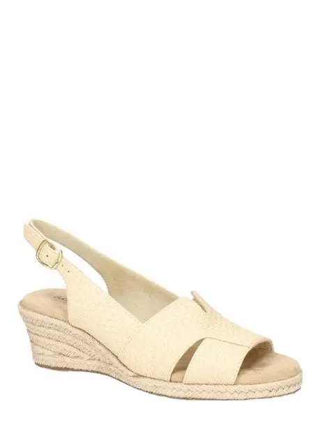 EASY WORKS BY EASY STREET Resort Slingback Wedge Sandal - Natural Woven Basket