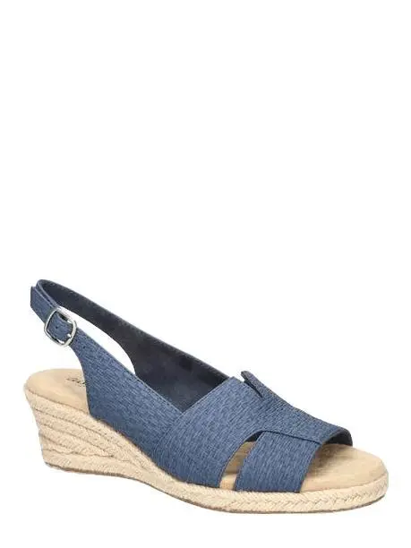 EASY WORKS BY EASY STREET Resort Slingback Wedge Sandal - Navy Woven Basket