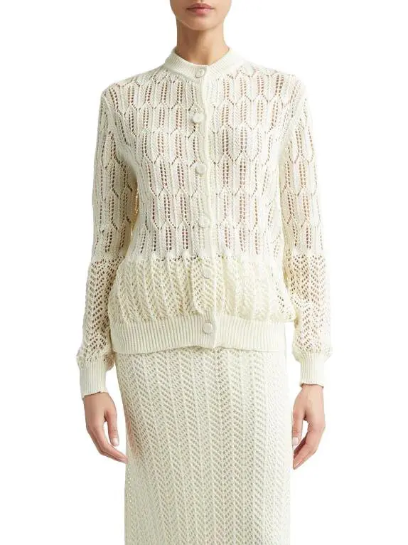 JIL SANDER Pointelle Knit Cotton Cardigan - Eggshell