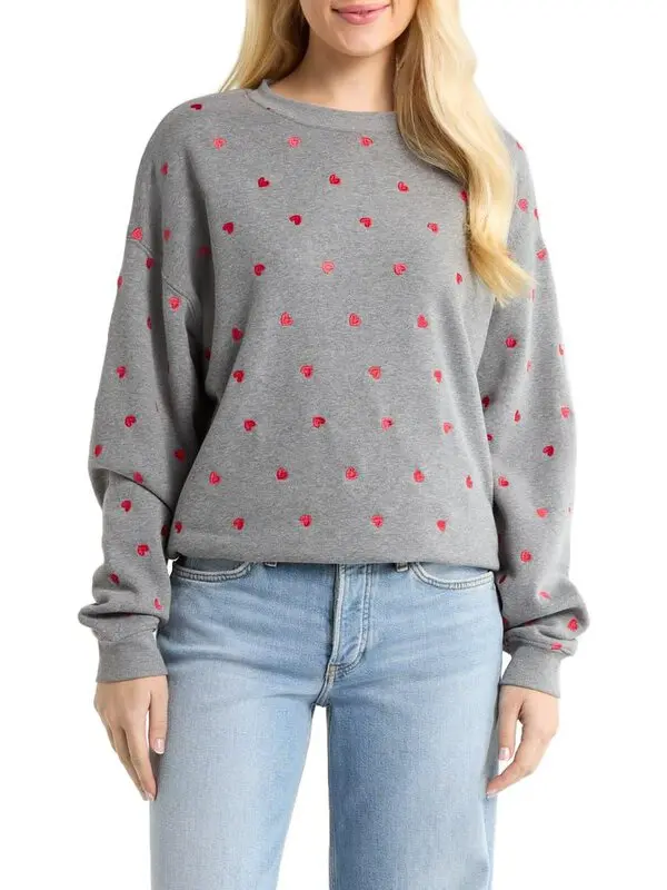 Beach Riot Devyn Embroidered Hearts Oversized Sweatshirt - Red Love Hearts