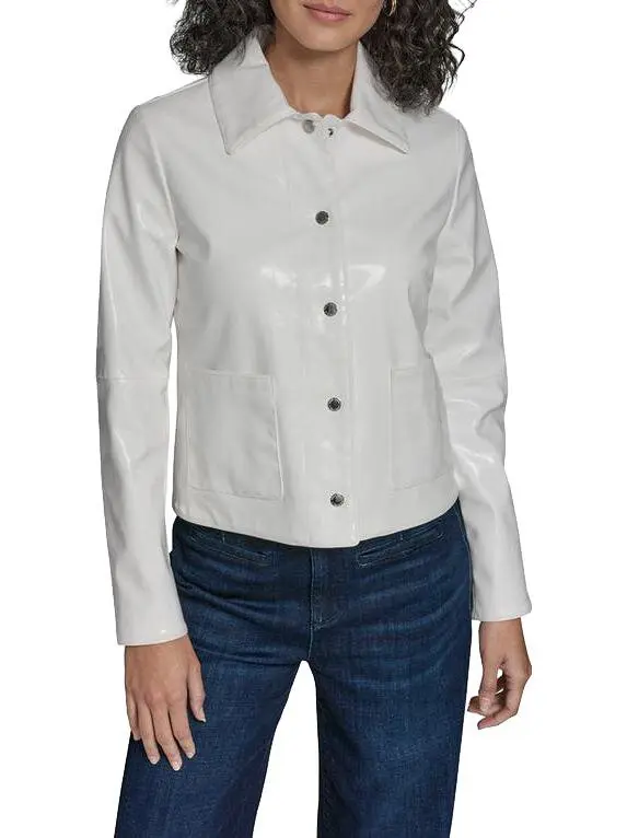 Karl Lagerfeld Patent Leather Shirt Jacket - White