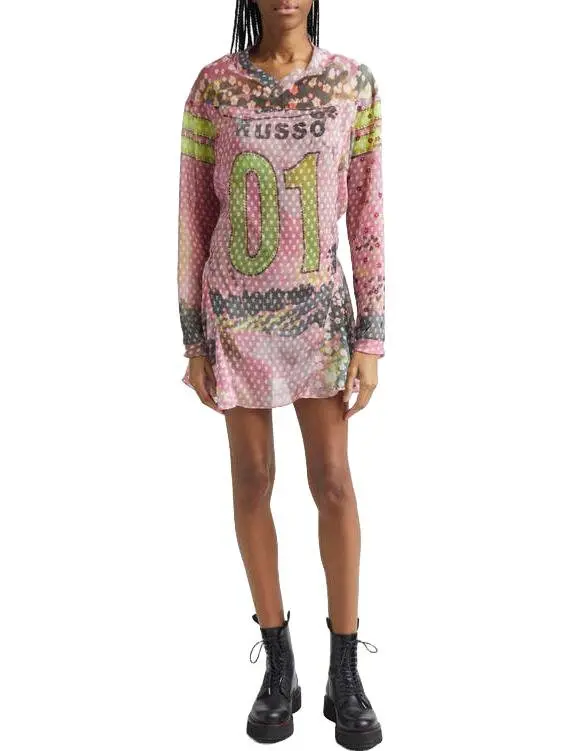 PAOLINA RUSSO X Petros Studio Print Long Sleeve Chiffon Minidress - Pink