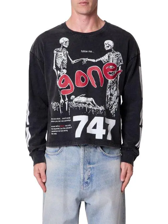 Mnml Gone Skeleton Graphic Long Sleeve T-shirt - Black
