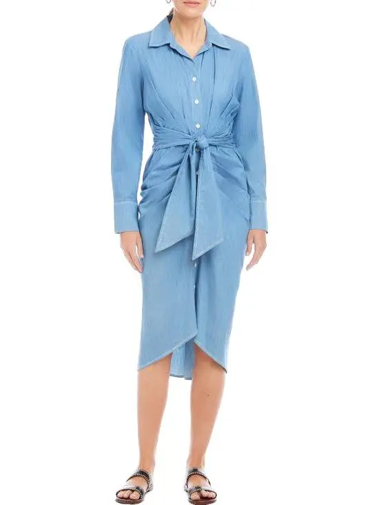 Fifteen Twenty Rayleen Pleated Long Sleeve Shirt Dress - Chambray