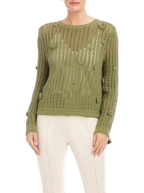Fifteen Twenty Liv Open Stitch Cotton-blend Sweater - Olive
