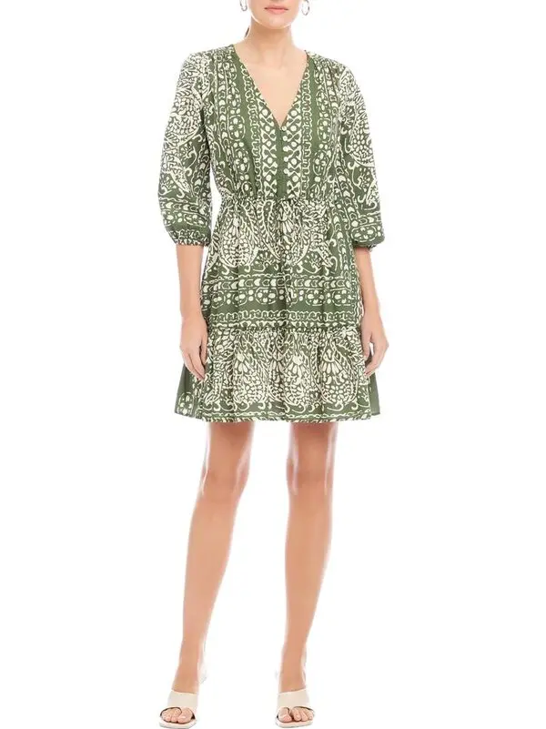 Fifteen Twenty Tasha Tiered Cotton Dress - Green Print