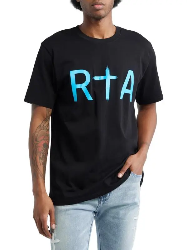 RtA Liam Regular Fit Cotton Logo Graphic T-shirt - Black Blue