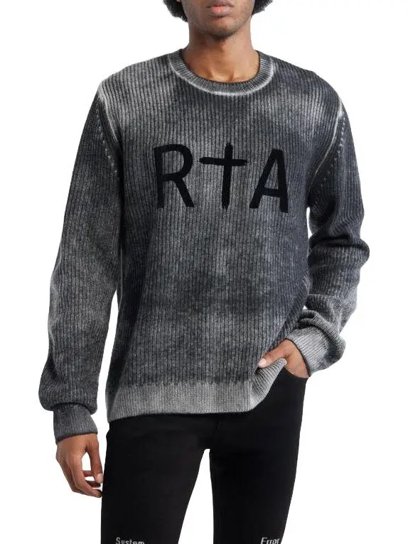 RtA Ethan Washed Relaxed Fit Sweater - Black Gliitch