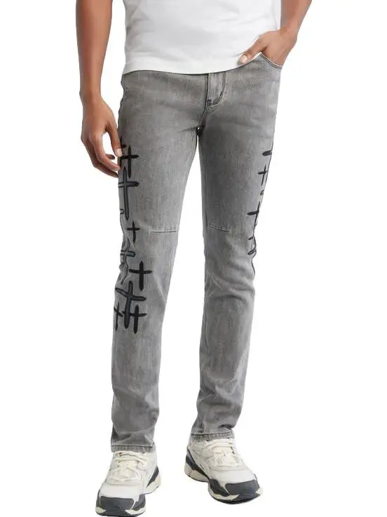 RtA Bryant Clouded Mist Cross Skinny Jeans - Clouded Mist Cross Patch