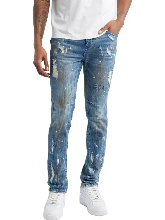 RtA Clayton Ripped Stretch Denim Skinny Jeans - Glitch Blue