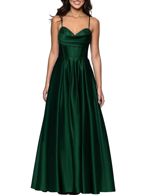 BLONDIE NITES Diamante Lace-up Ballgown - Hunter