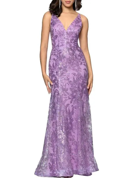 BLONDIE NITES Glitter Sleeveless Mermaid Gown - Lavender